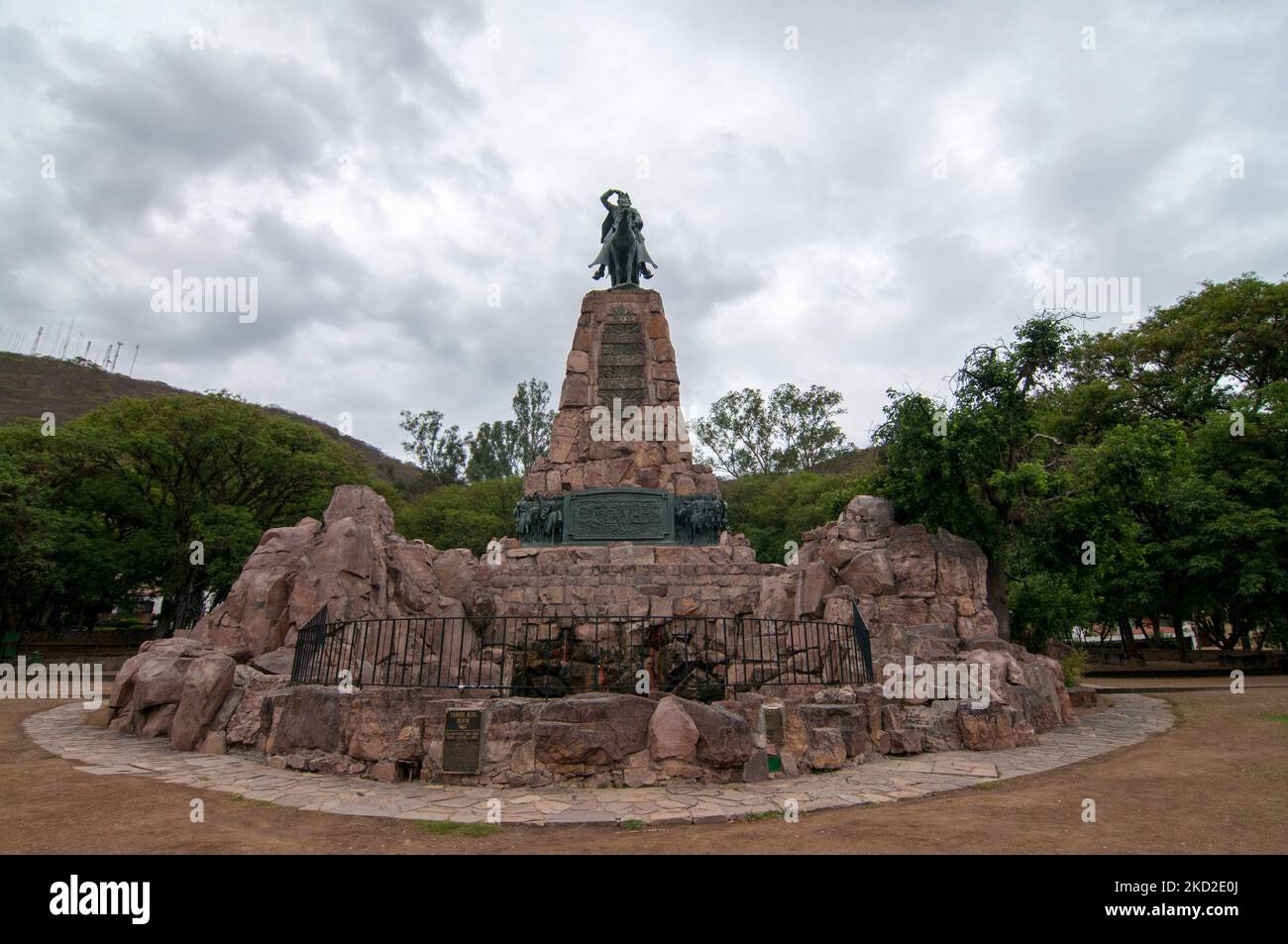 The Guemes Monument in front of a blue cloudy sky, at the base of San ...