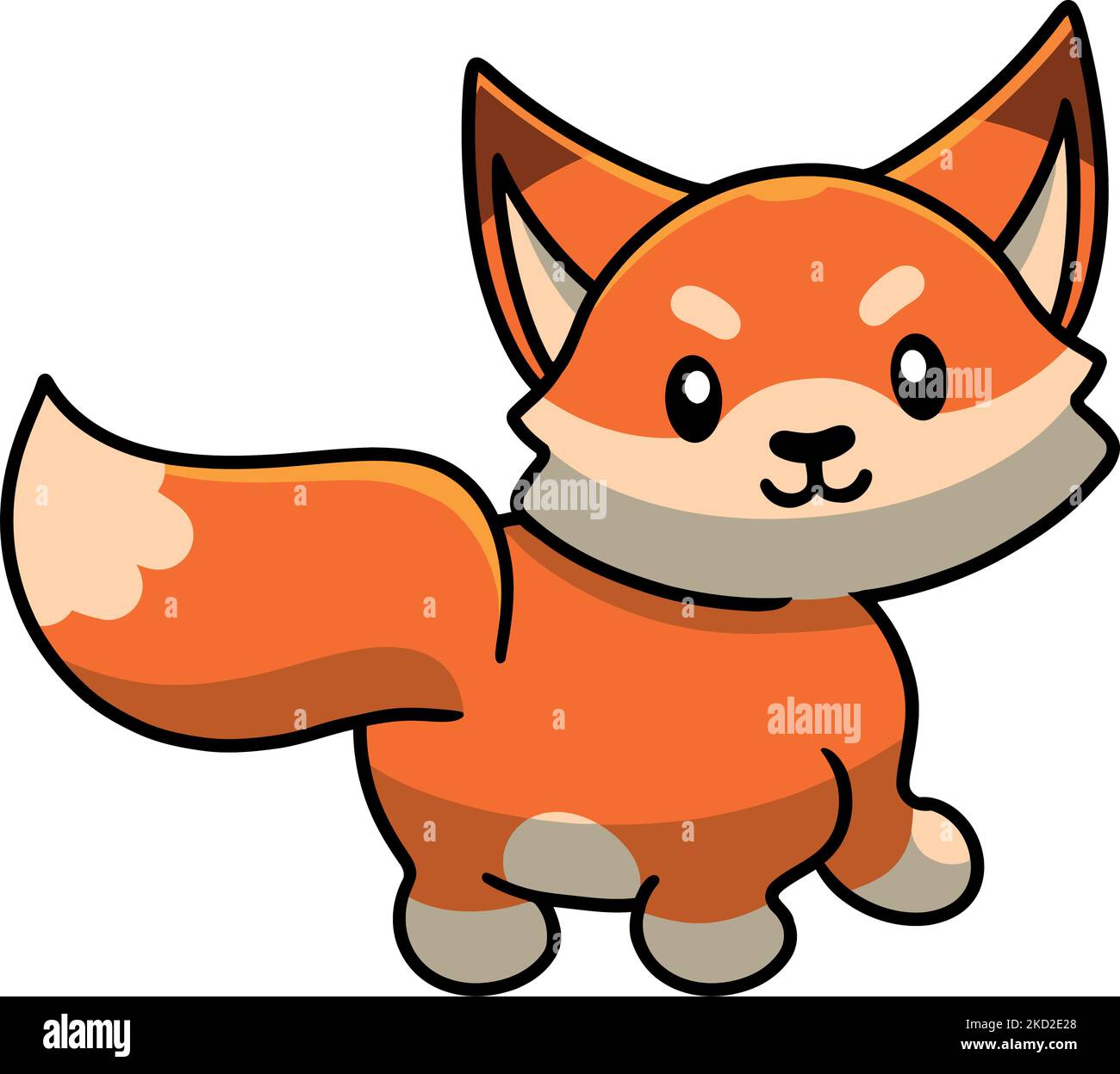 A cute kawaii red fox cartoon character looking back with a happy ...