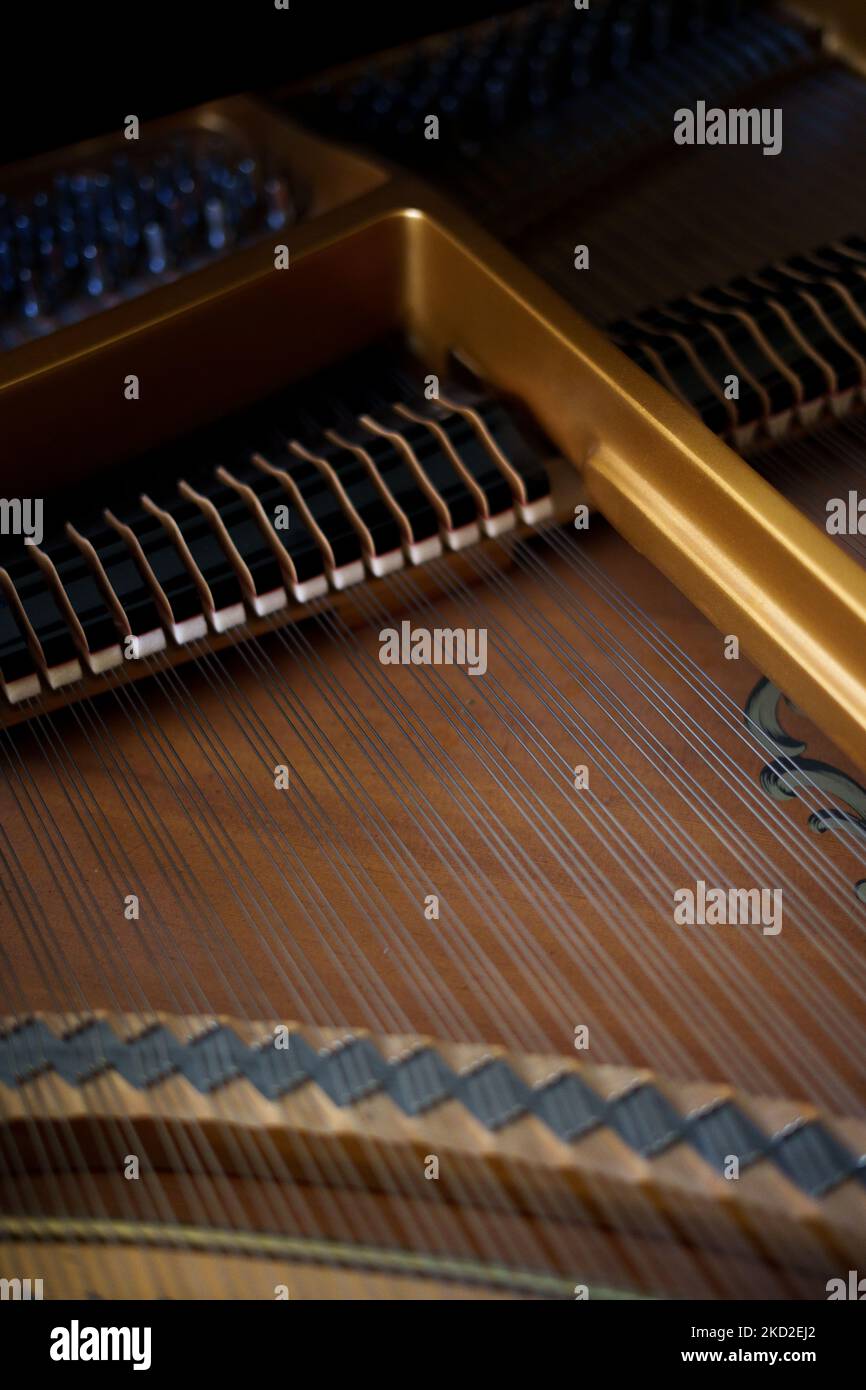 A vertical closeup of the grand piano strings Stock Photo - Alamy