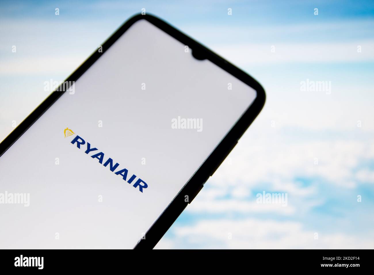 In this photo illustration a Ryanair airlines logo seen displayed on a ...