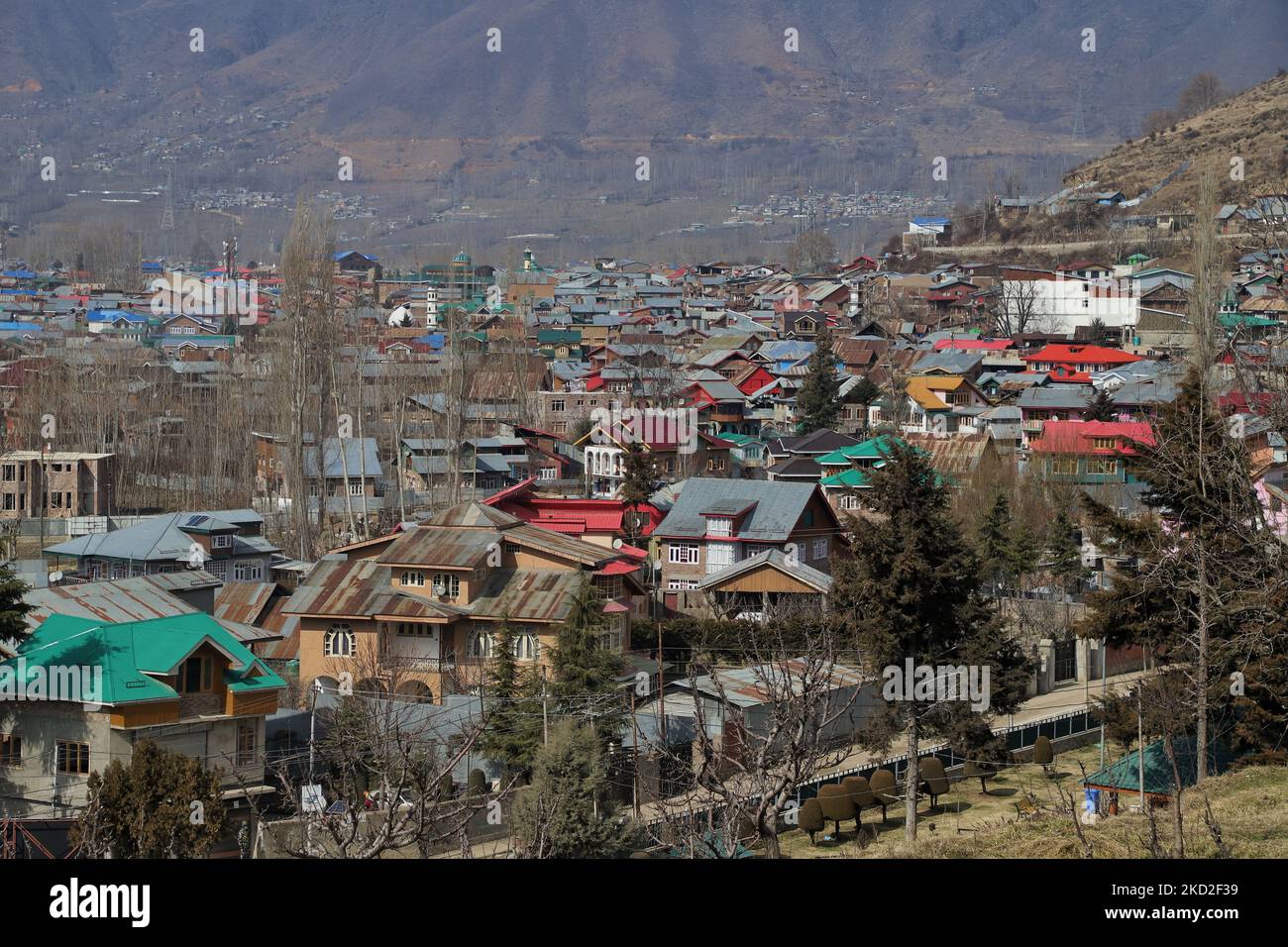 Rooftops of residential houses are seen in Bandipora, Jammu and Kashmir ...