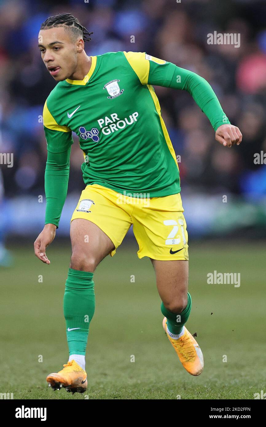Cameron Archer of Preston North End in action during the Sky Bet ...