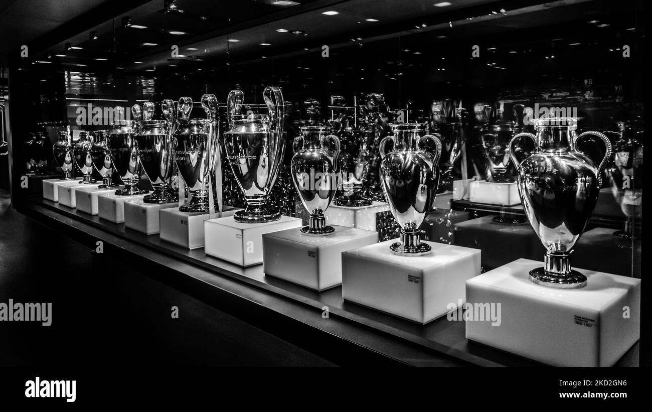 Uefa champions league trophies Black and White Stock Photos & Images ...