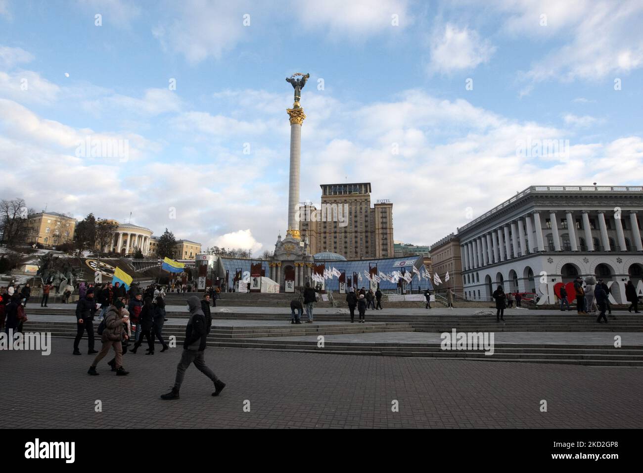 People walk on the Independence Square in the center of Ukrainian ...