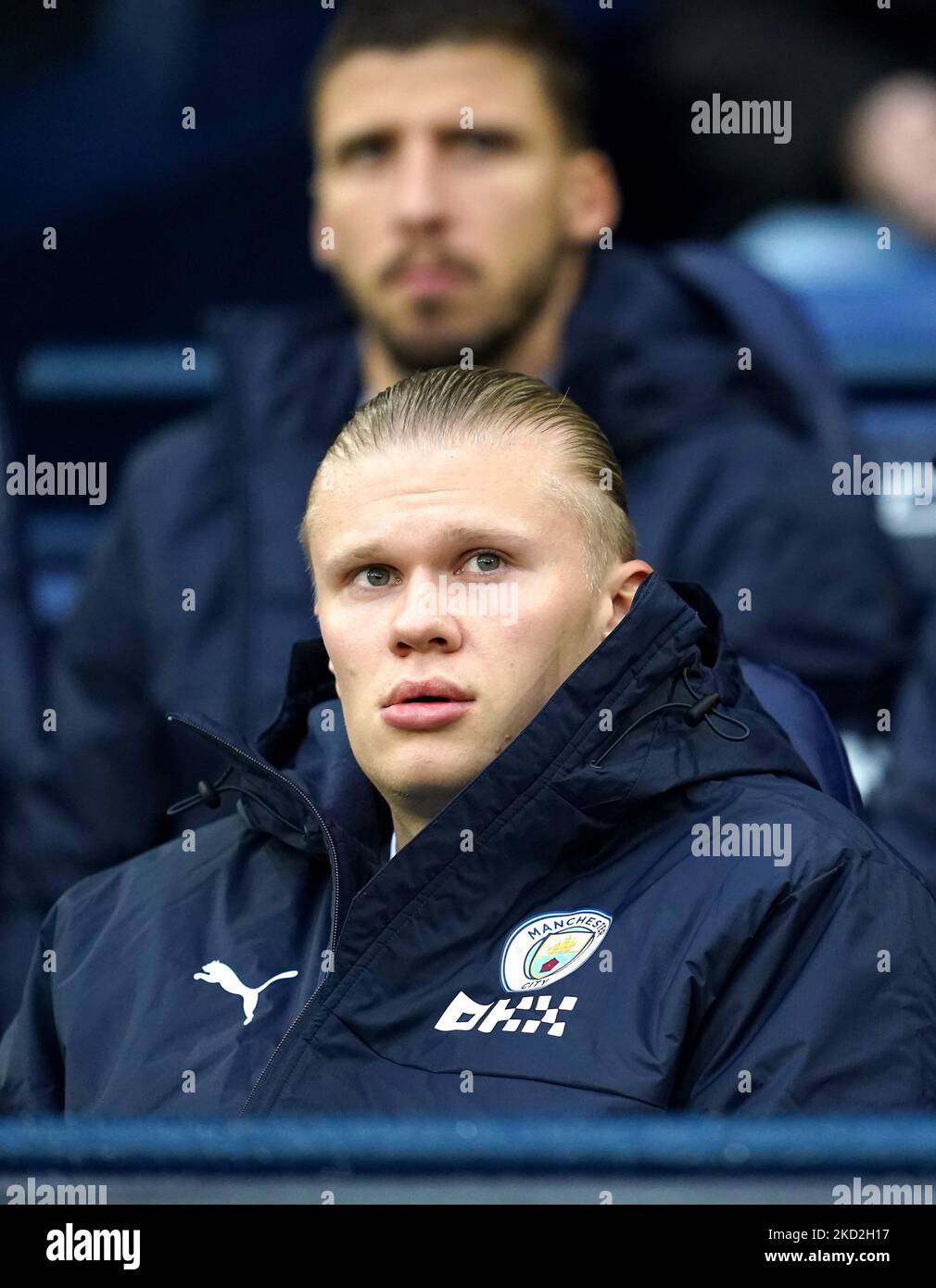 Manchester City's Erling Haaland on the bench during the Premier League ...