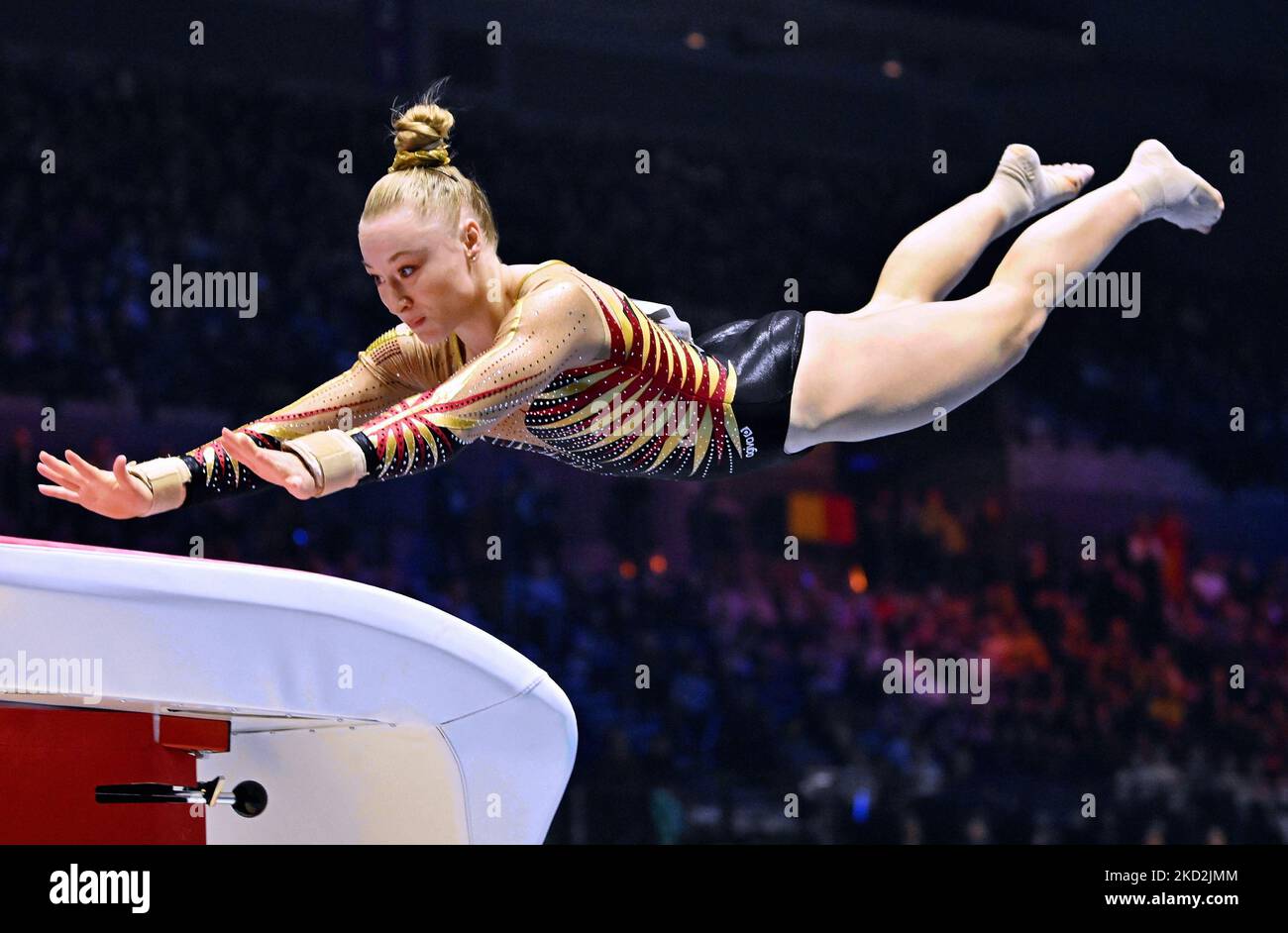 Belgian Lisa Vaelen pictured in action during the Women's Vault Final ...