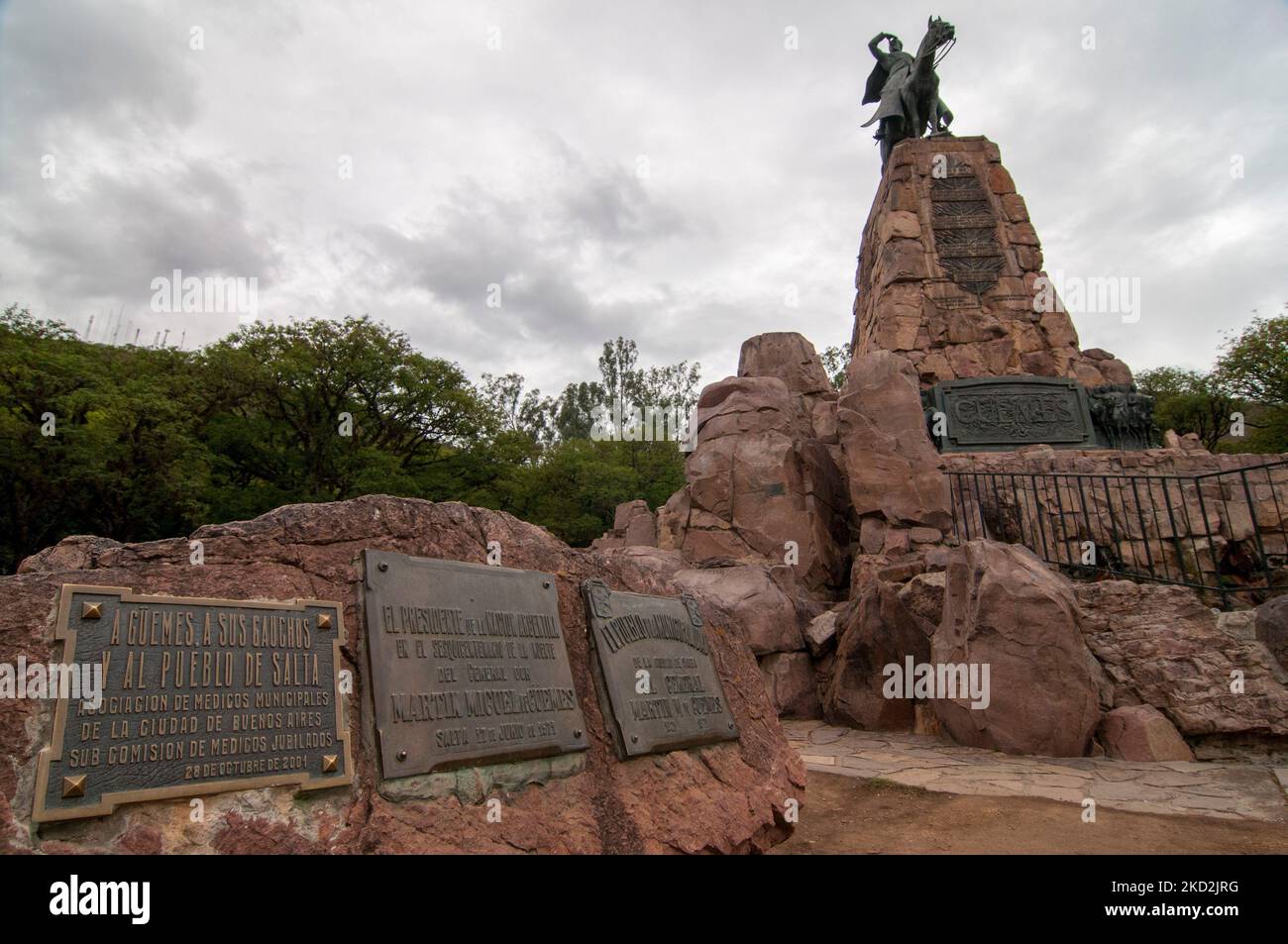 The Guemes Monument in front of a blue cloudy sky, at the base of San ...