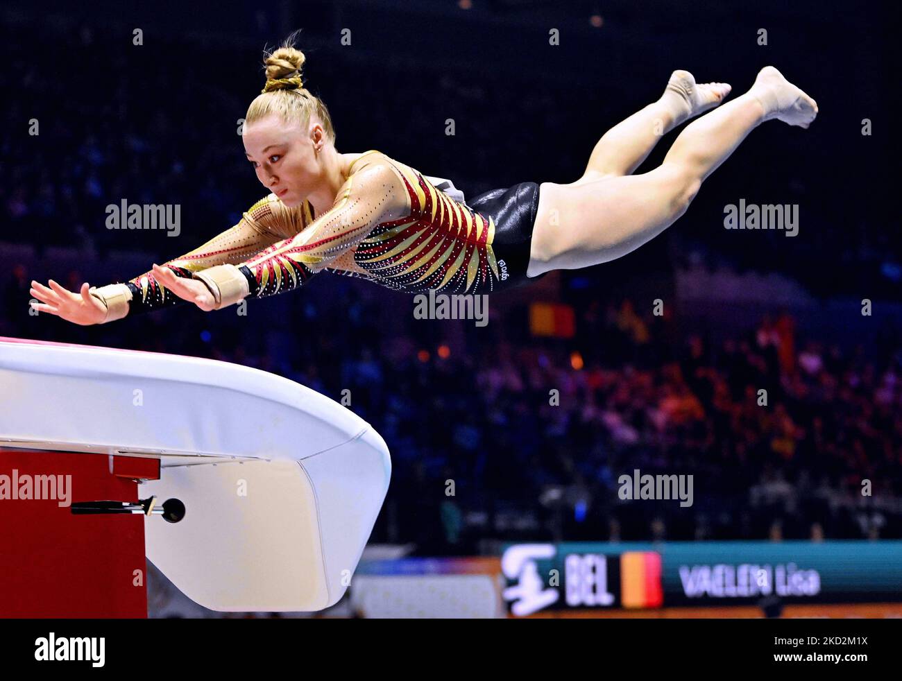 Belgian Lisa Vaelen pictured in action during the Women's Vault Final ...
