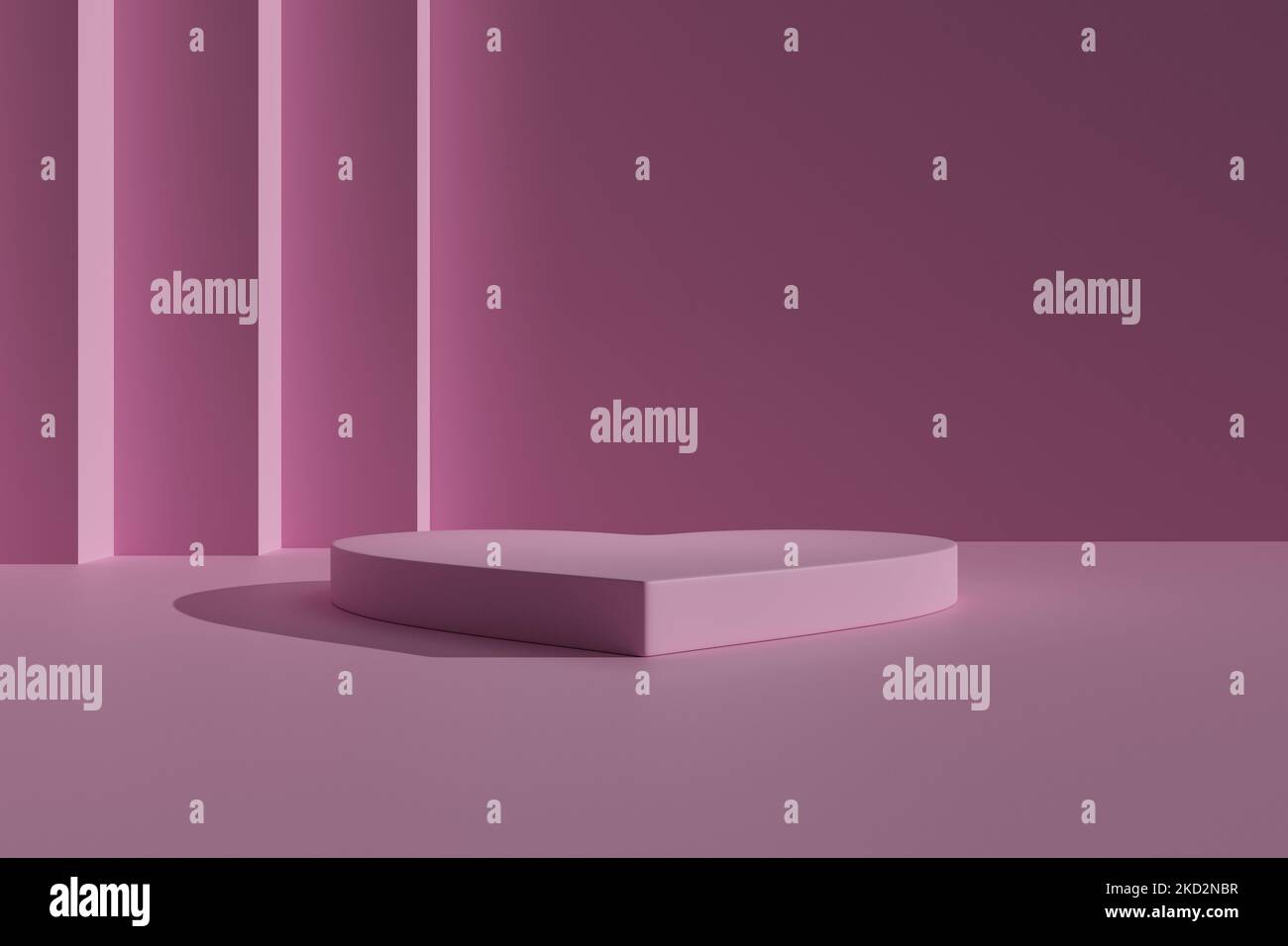 A 3D rendering of a pastel pink heart-shaped podium stage on a pink ...