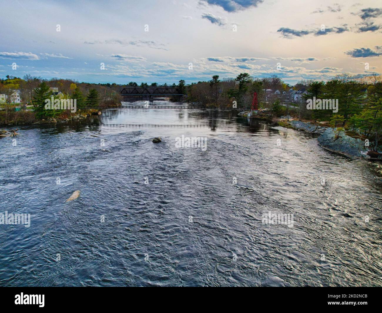 A beautiful view of the Androscoggin River, Topsham, Maine, USA Stock ...