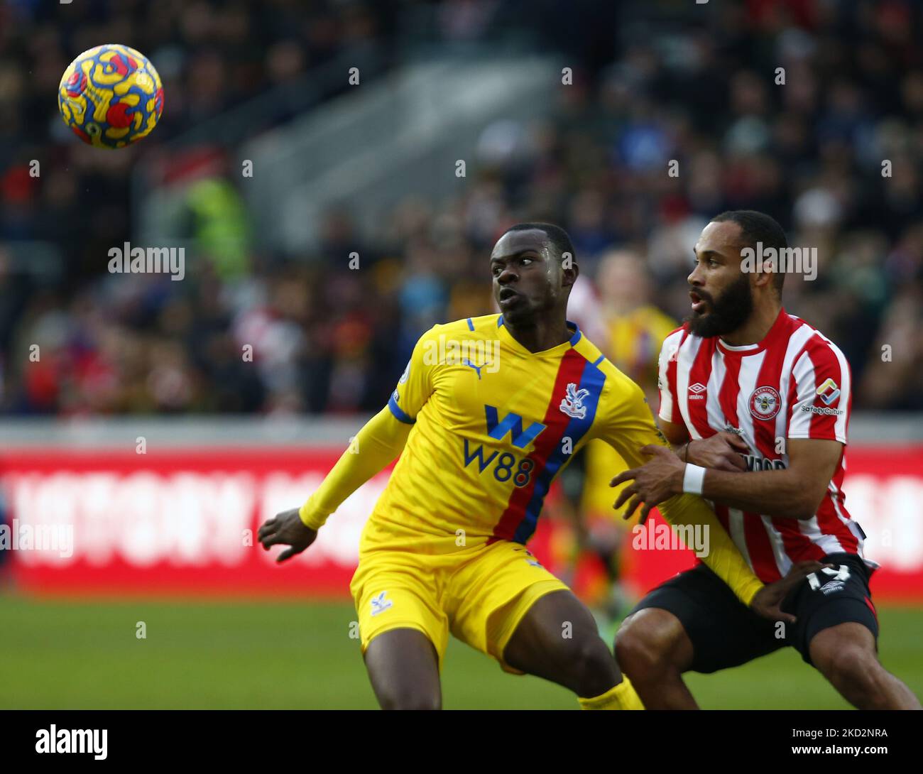 L-R Crystal Palace's Tyrick Mitchell and Bryan Mbeumo of Brentford ...