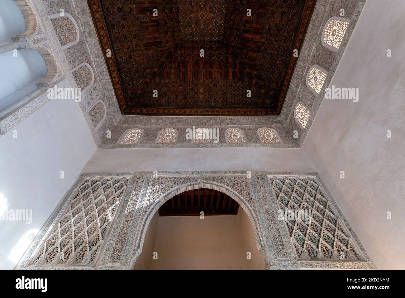 Granada, Spain - October 28, 2022: Wooden ceiling of the main hall of ...