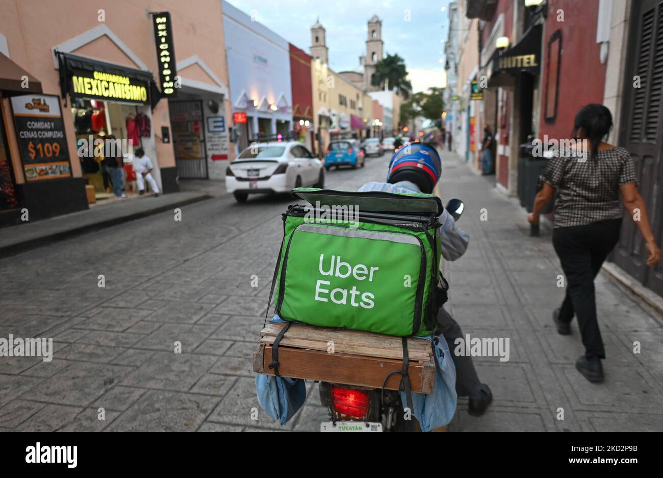 Uber Eats food delivery courier seen in Merida center. On Saturday ...