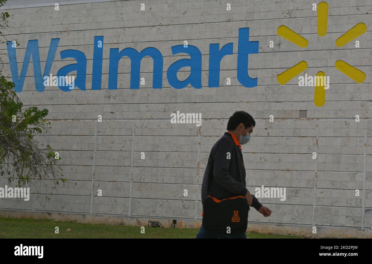 Empty shopping cart at the Walmart entrance, in Merida center. On ...