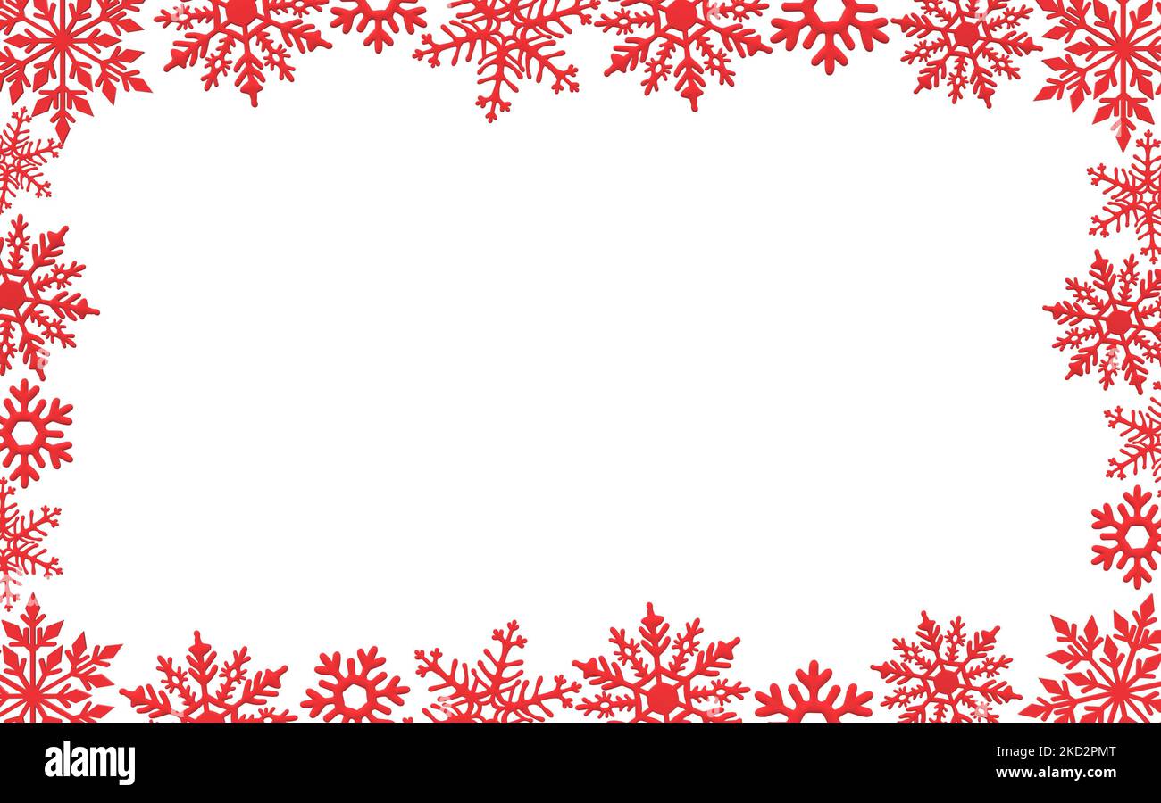 A 3D rendering of a background of red snowflakes on the white ...