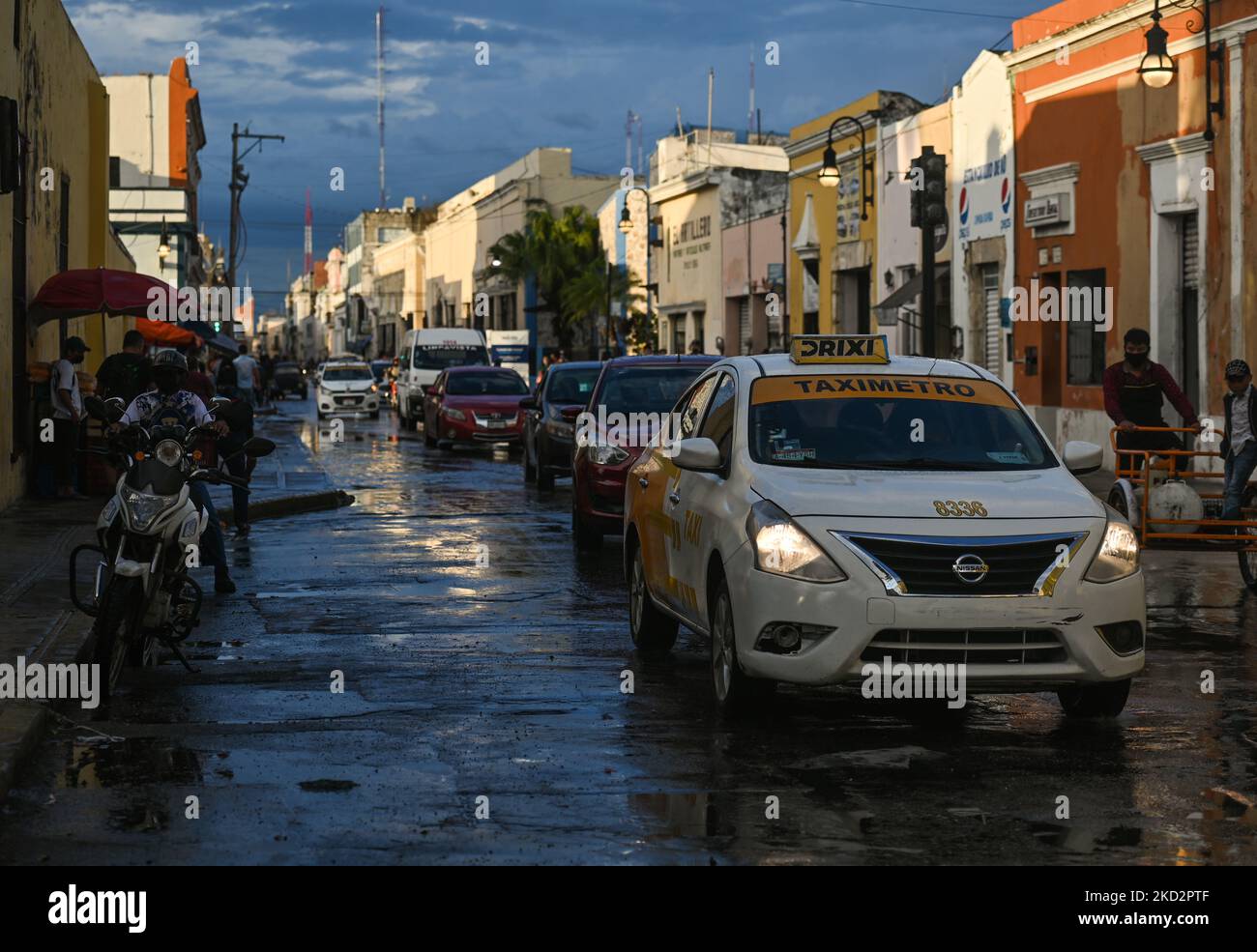 Merida center after a rain. On Sunday, February 13, 2022, in Merida ...