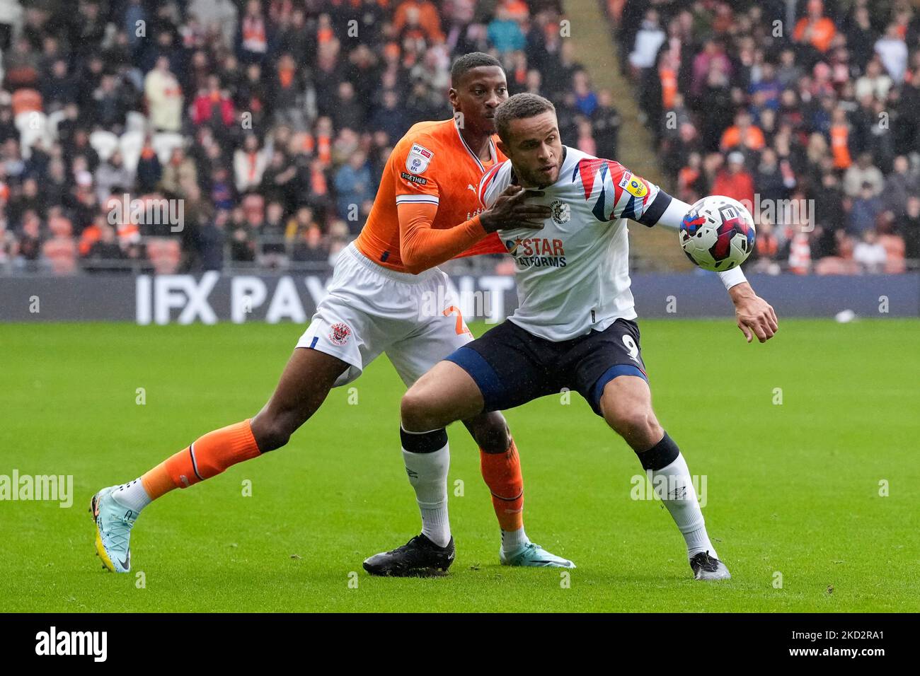 Jerry Yates #9 of Blackpool warms up before the Sky Bet Championship ...