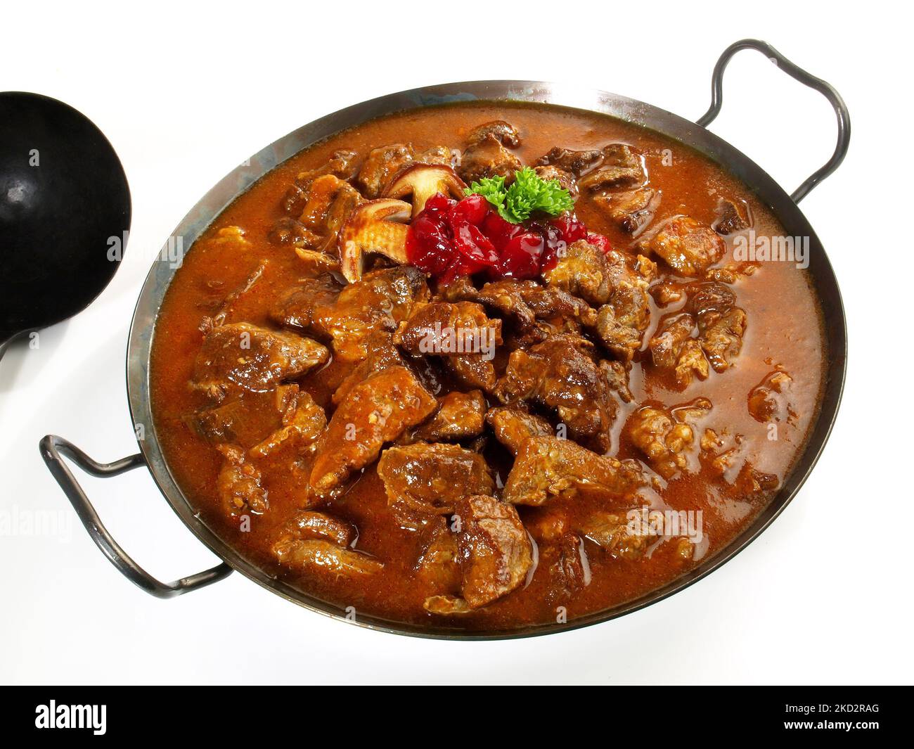 Fine Meat - Wild Game Meat Ragout in a Pan with Cranberries isolated on ...