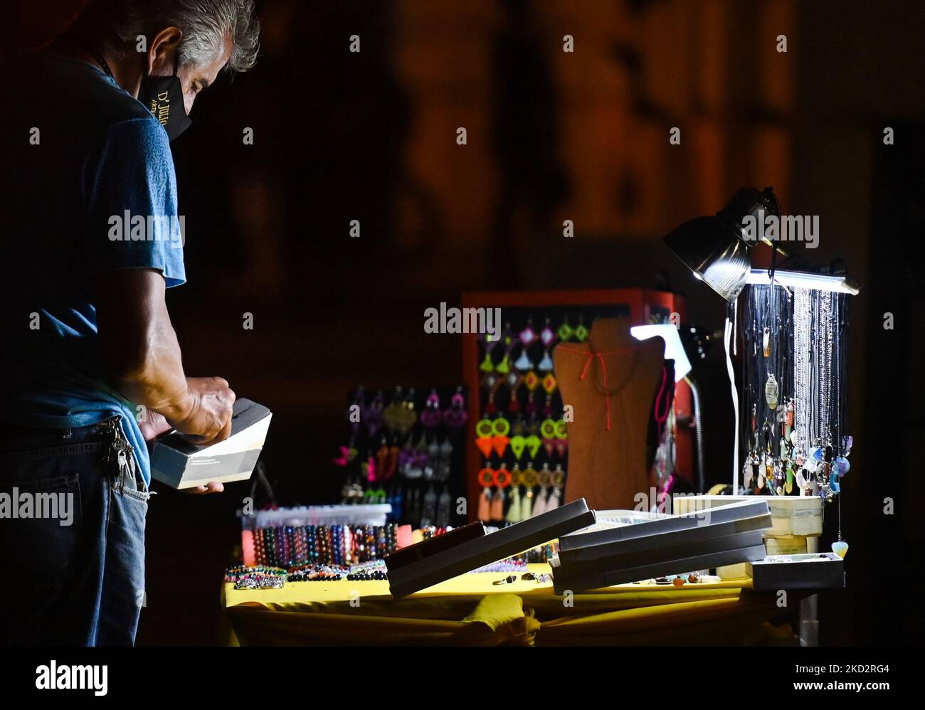 Street stand with souvenirs in Merida city center. On Sunday, February ...