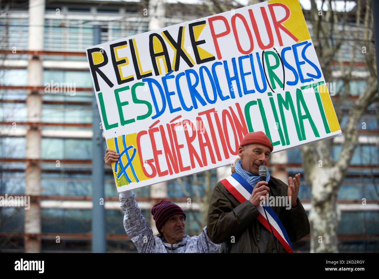 Nils Passedat, mayor of Lavaurette speaks during the gathering ...