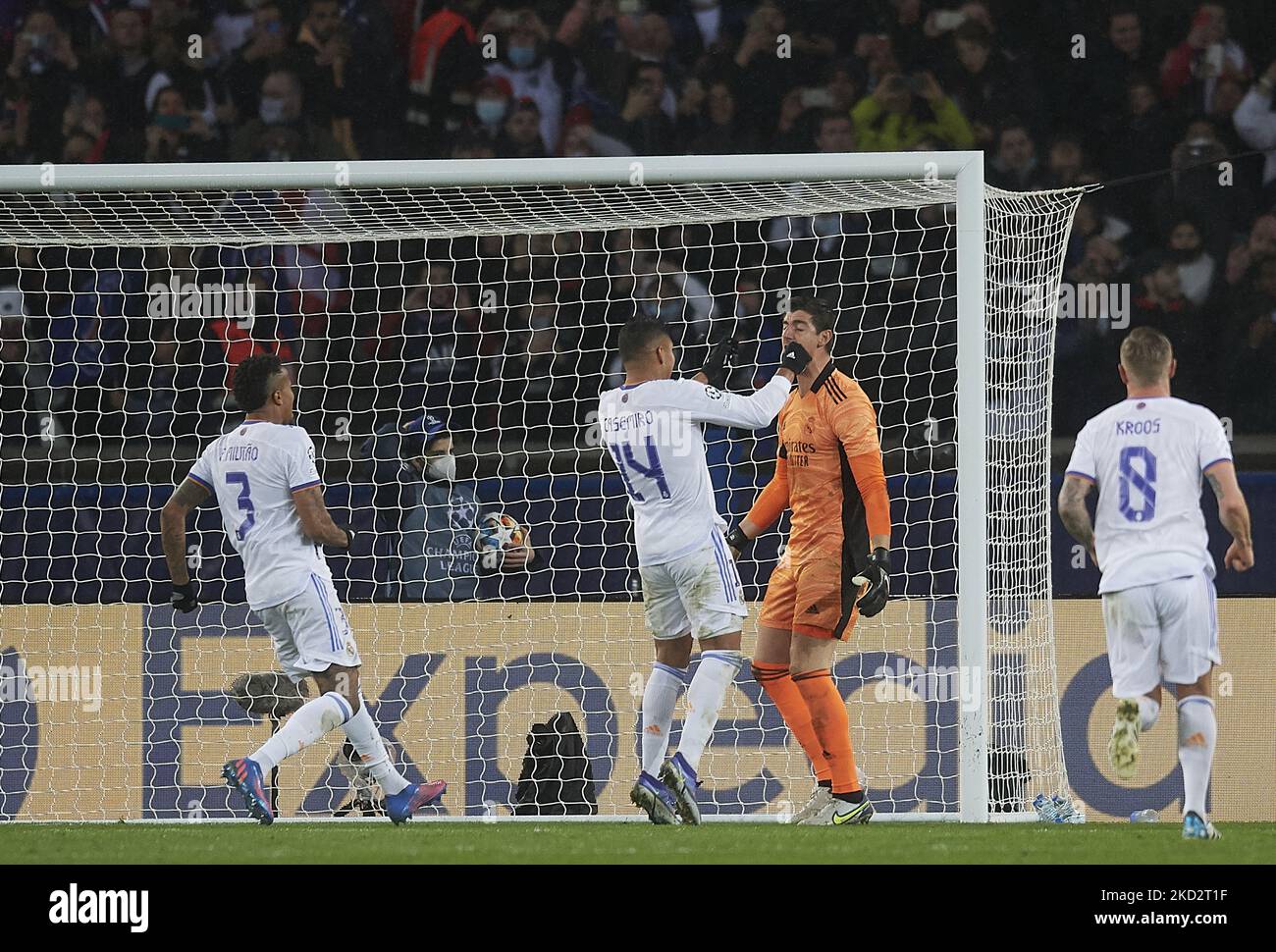 Thibaut Courtois of Real Madrid celebrates after saved Lionel Messi ...