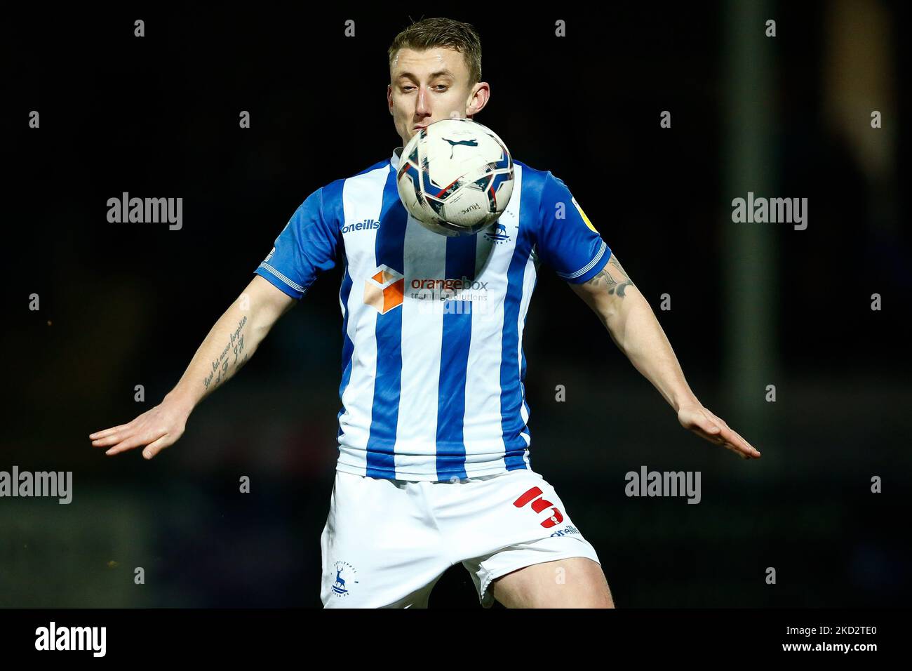 Joe White of Hartlepool United in action during the Sky Bet League 2 ...