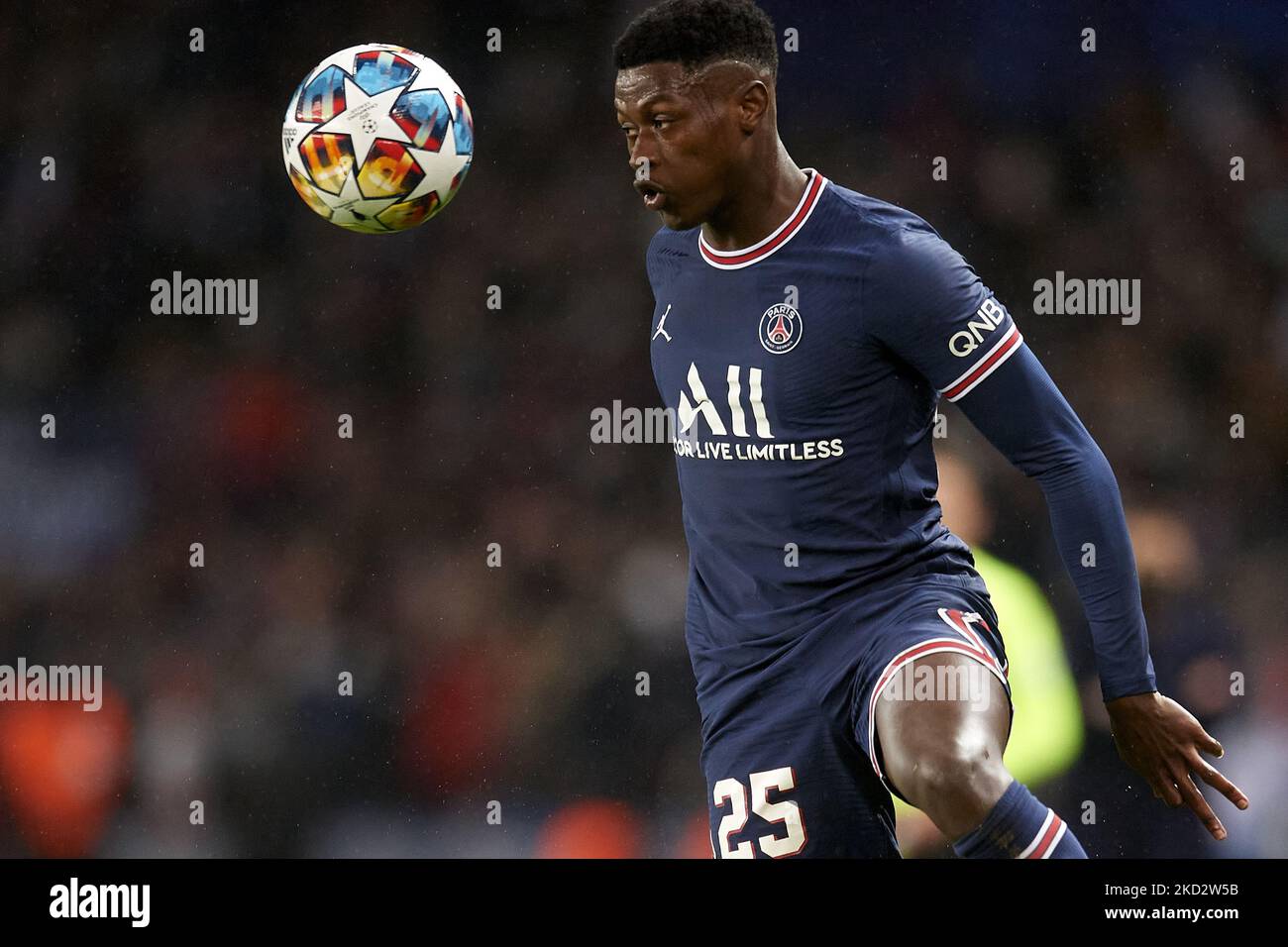 Nuno Mendes of PSG controls the ball during the UEFA Champions League ...