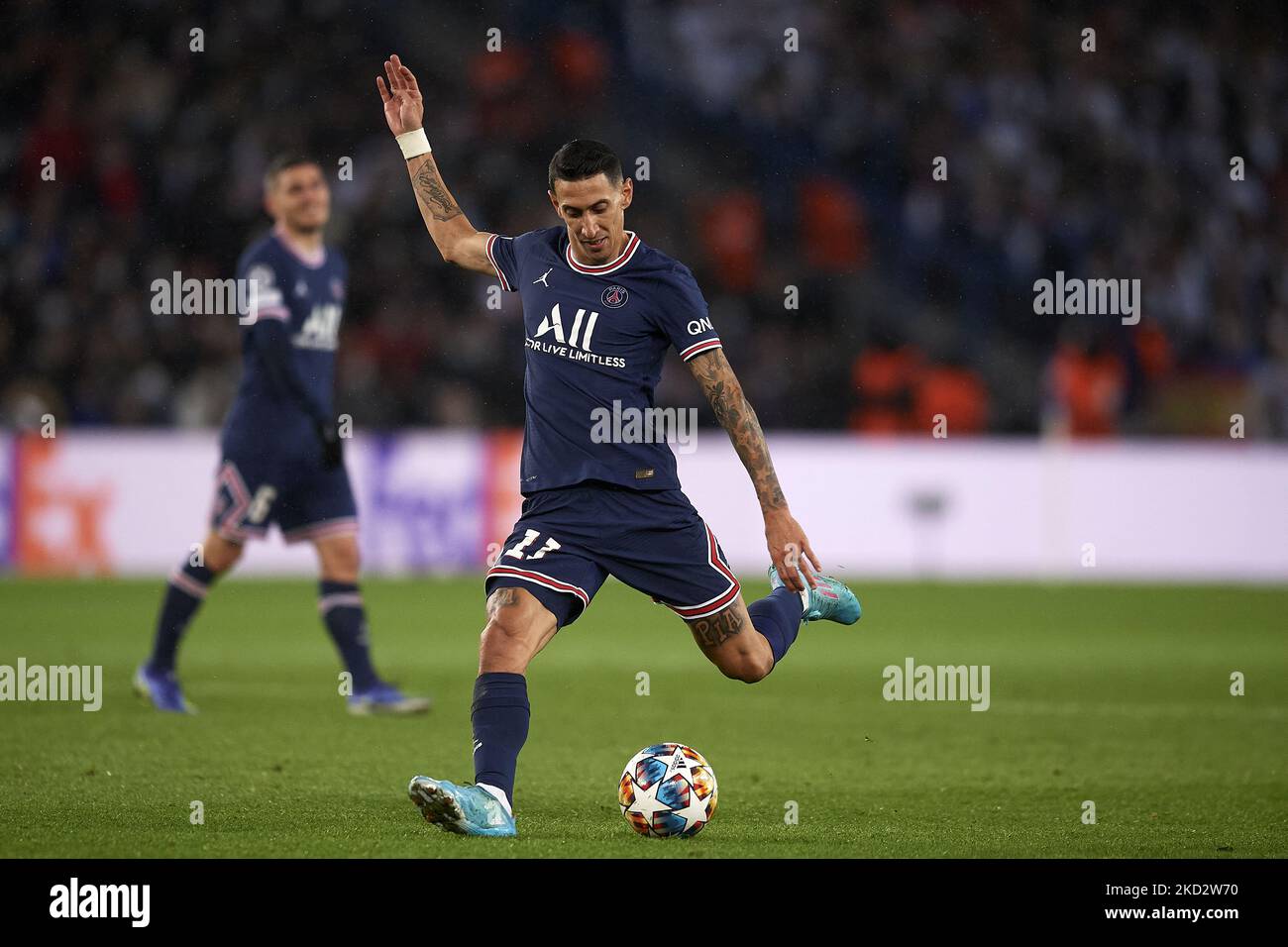 Angel Di Maria of PSG shooting to goal during the UEFA Champions League ...