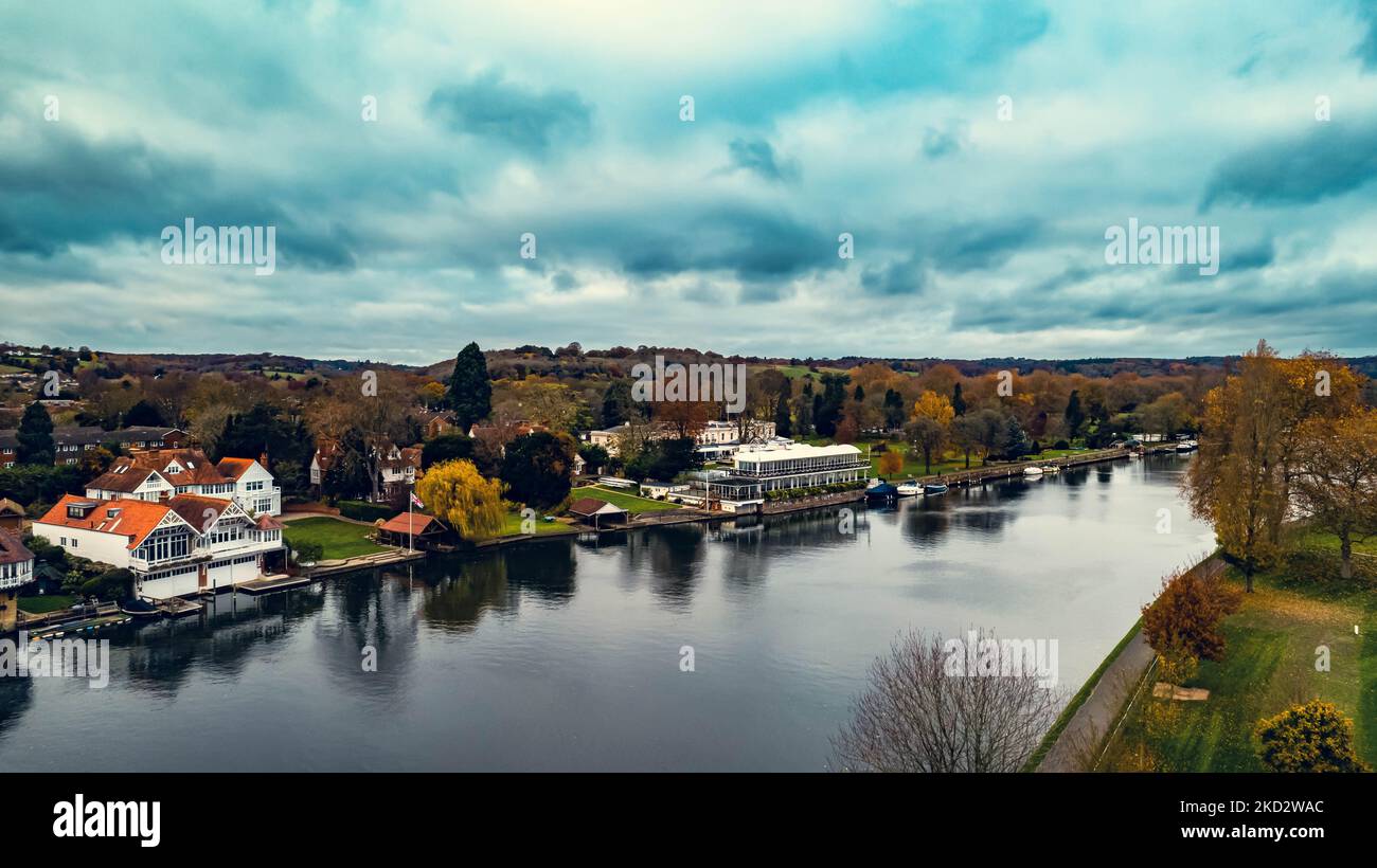An aerial view of River Thames near the forest in Henley, England Stock ...