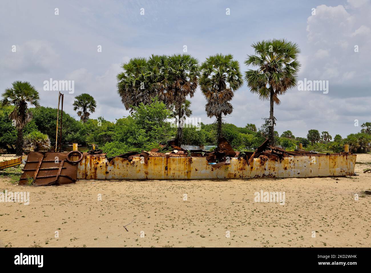 Remains of a boat used by LTTE (Liberation Tigers of Tamil Eelam) that ...