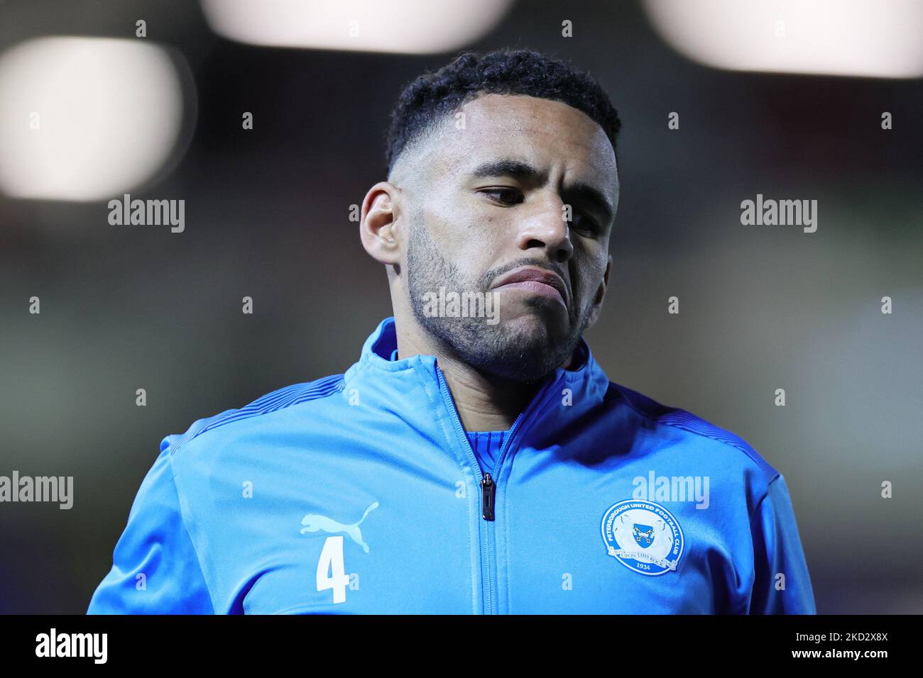 Nathan Thompson of Peterborough United warms up ahead of the Sky Bet ...