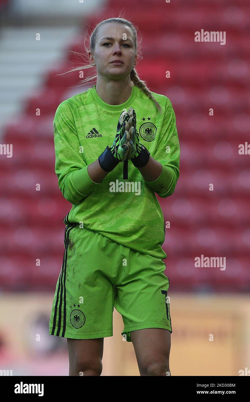 Merle Frohms of Germany during the Arnold Clark Cup match between ...