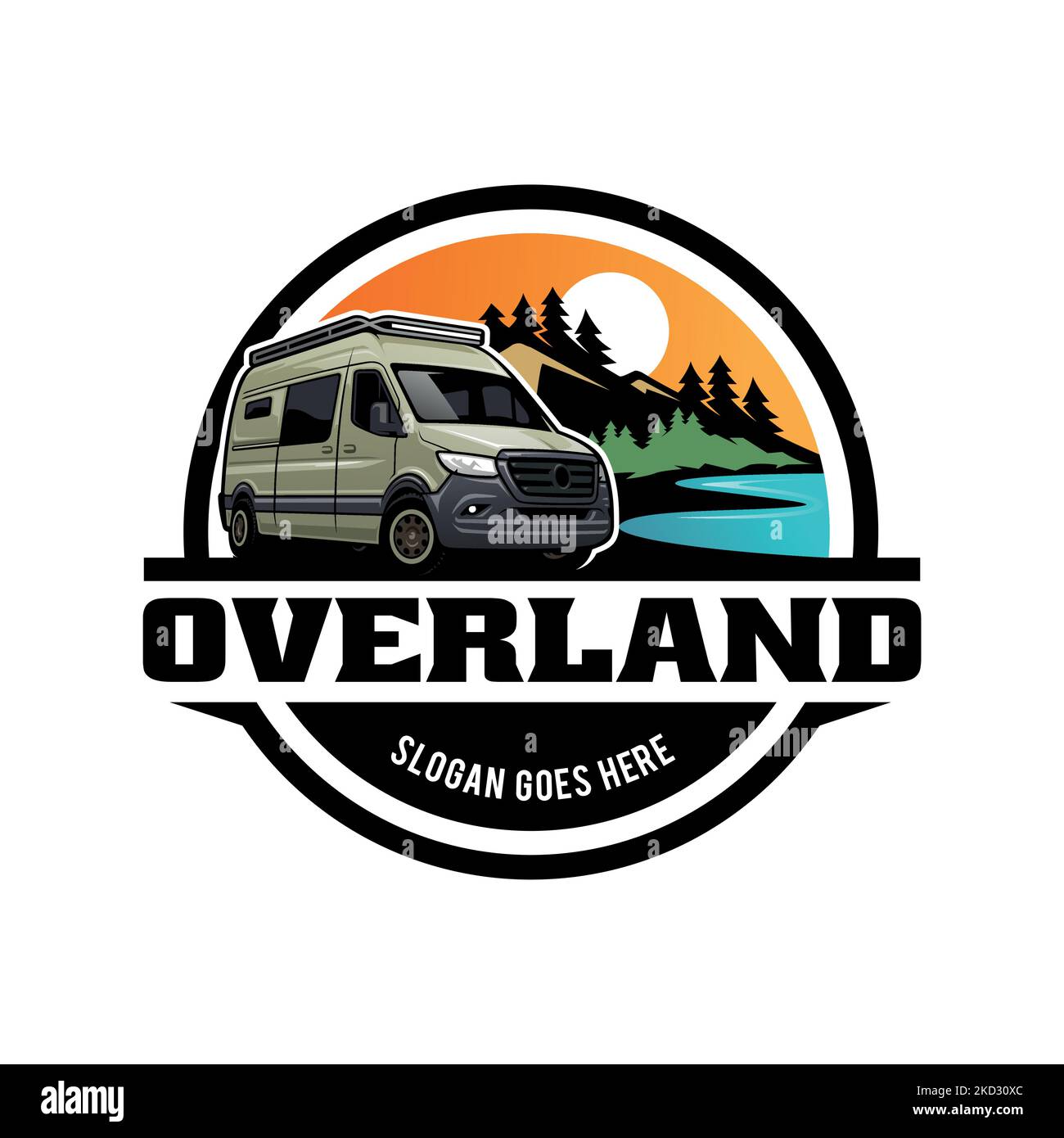 A company logo of Overland vehicle motorhome camping car on white ...