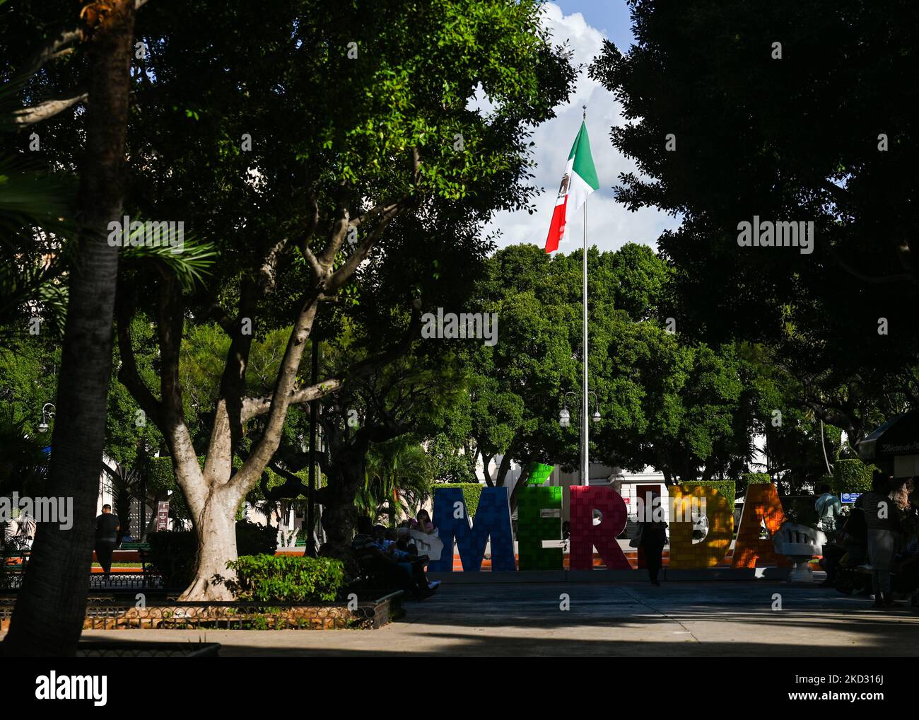 Mexican National flag seen in Merida main square. On Friday, February ...
