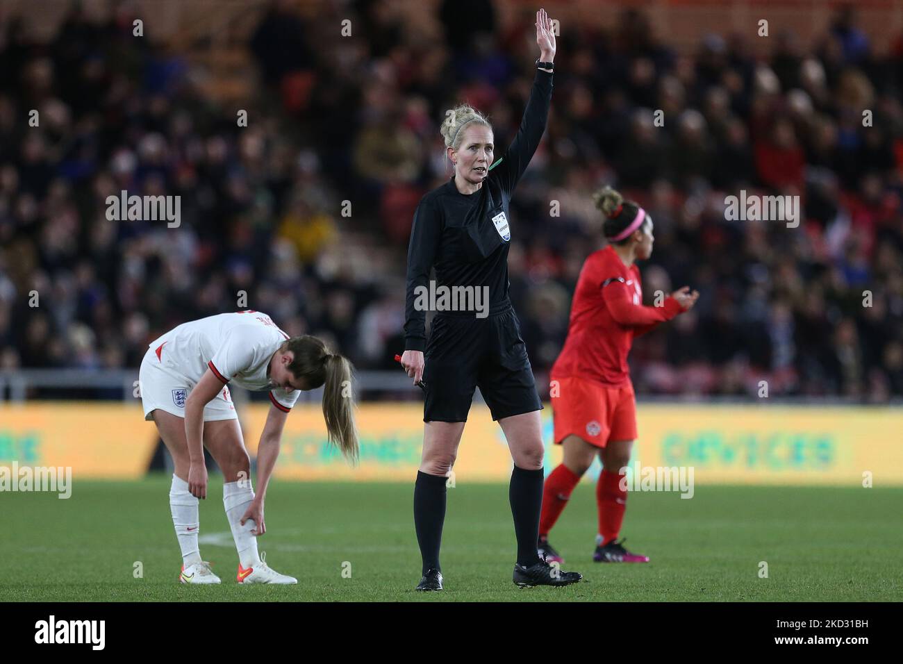Match referee Lina Lehtovaara during the Arnold Clark Cup match between ...