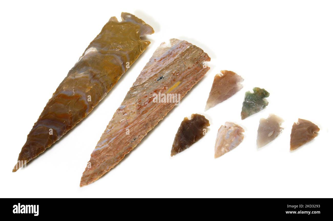 Stone Age Flint Stone Arrow Heads isolated on white Background Stock ...