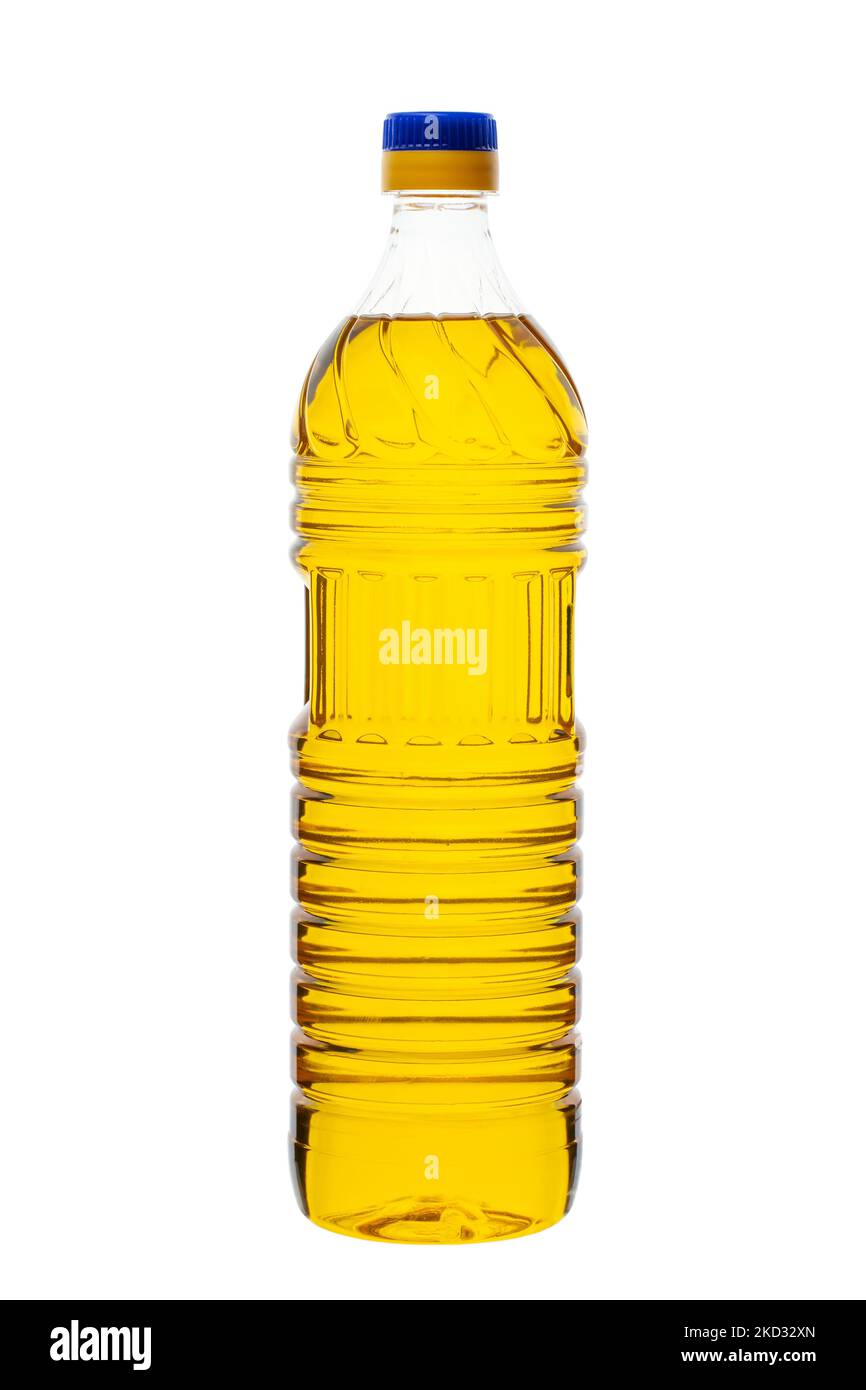 Vegetable or sunflower oil in plastic bottle isolated on white ...