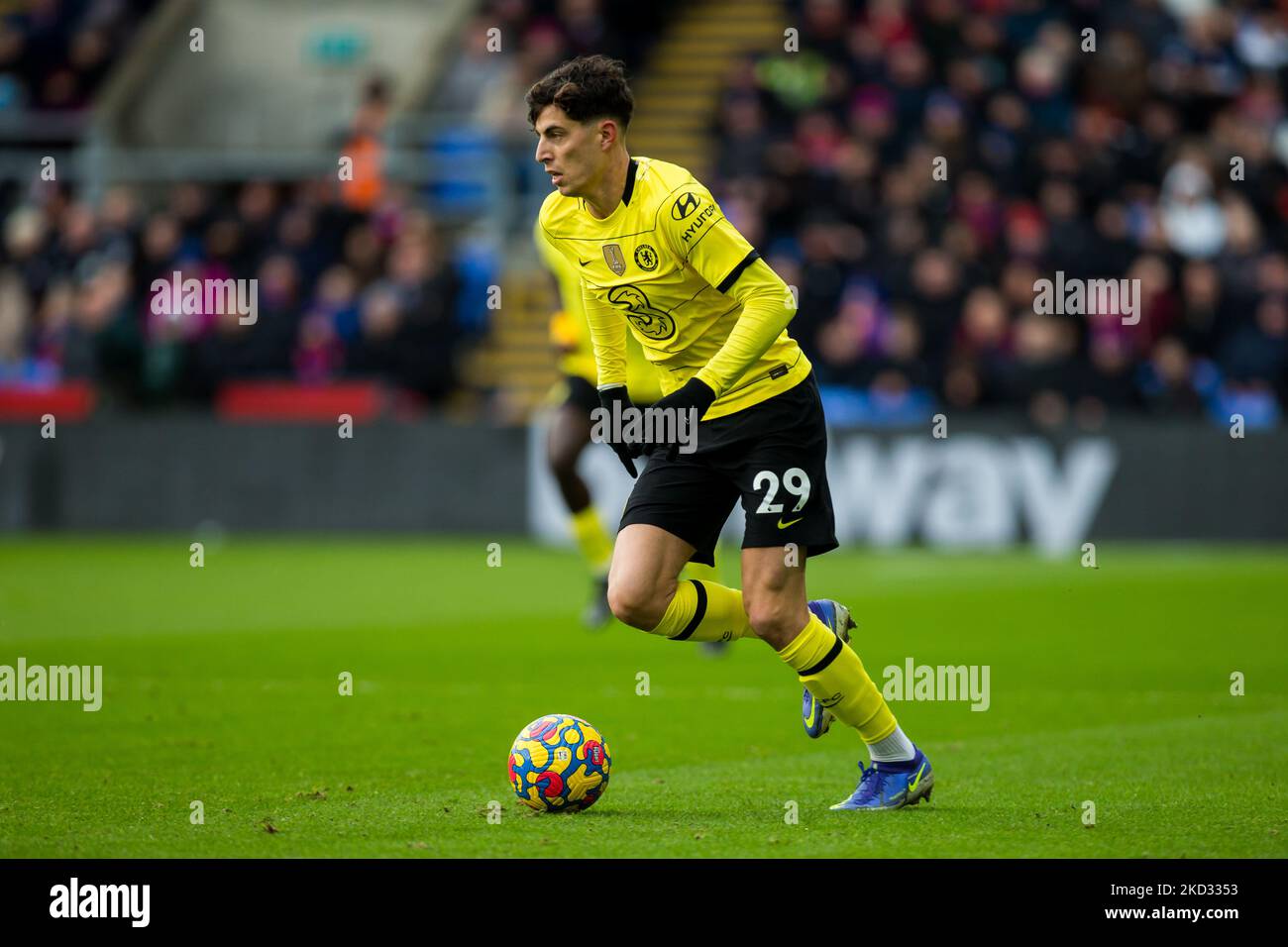 Kai Havertz of Chelsea controls the ball during the Premier League ...