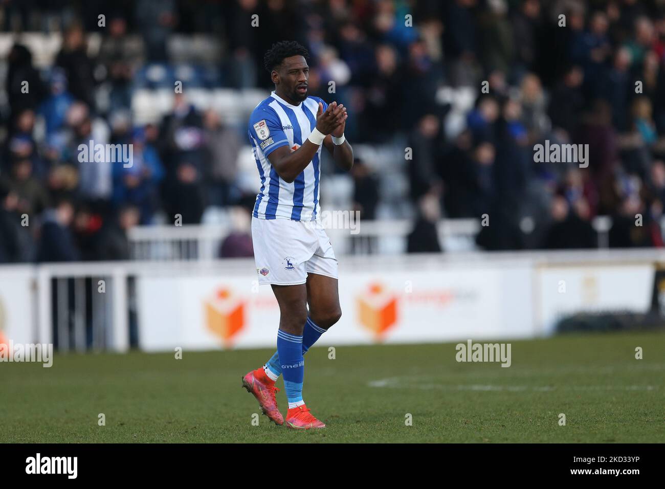 Omar Bogle of Hartlepool United applauds their fans after the Sky Bet ...