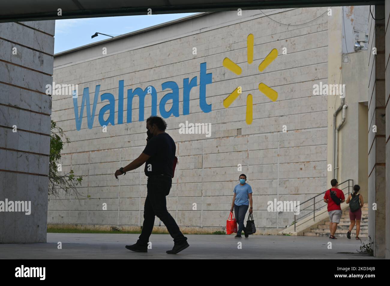 Walmart logo at the entrance to Walmart store on Paseo de Montejo, in ...