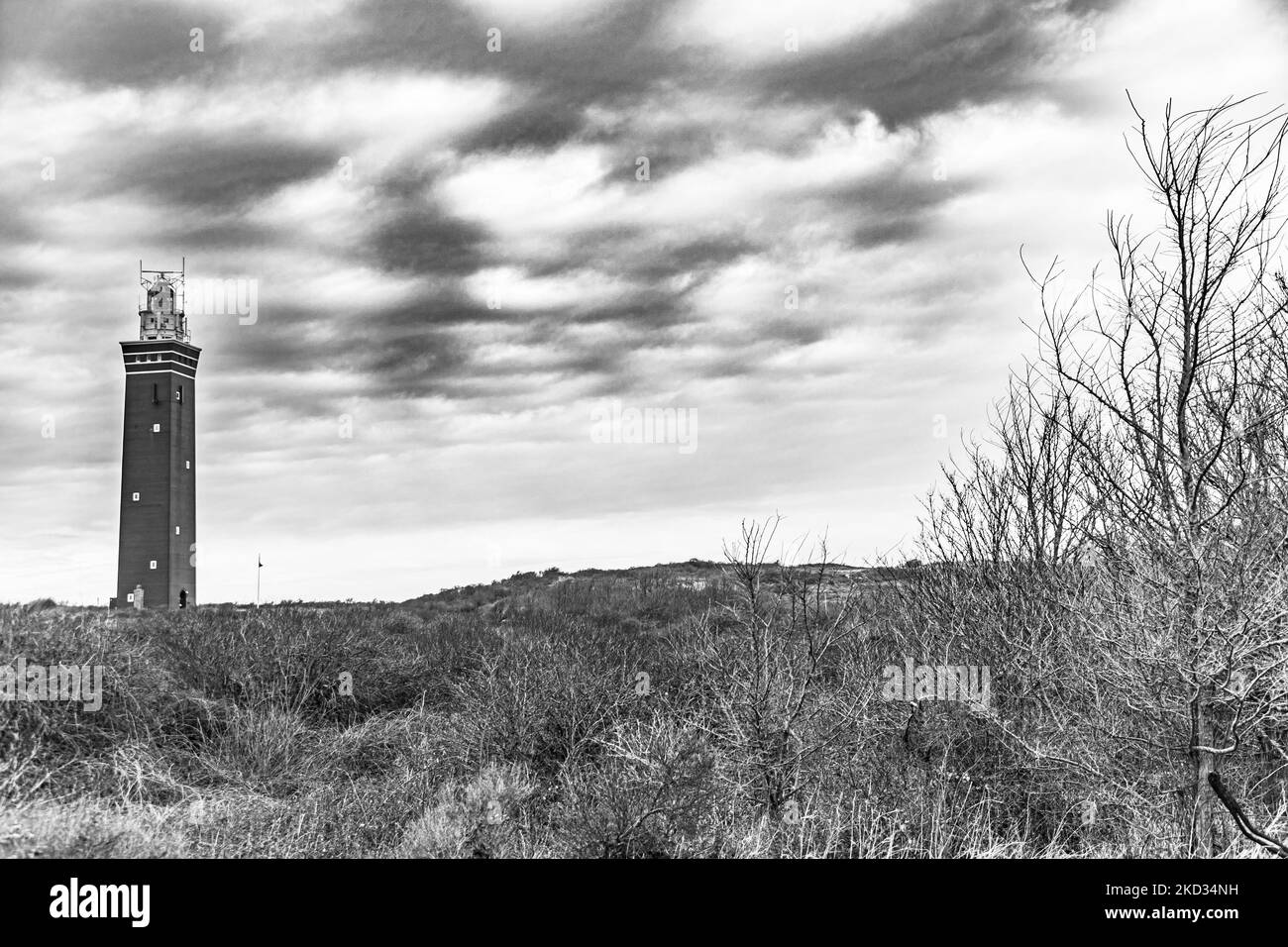 Black and White image of a lighthouse in the Netherlands. The West Head ...