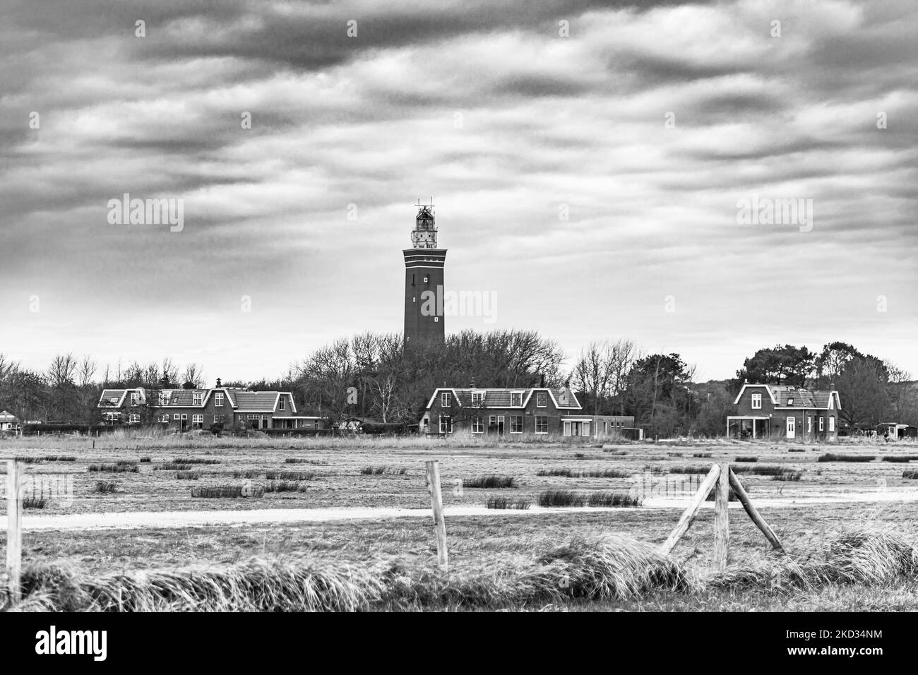 Black and White image of a lighthouse in the Netherlands. The West Head ...