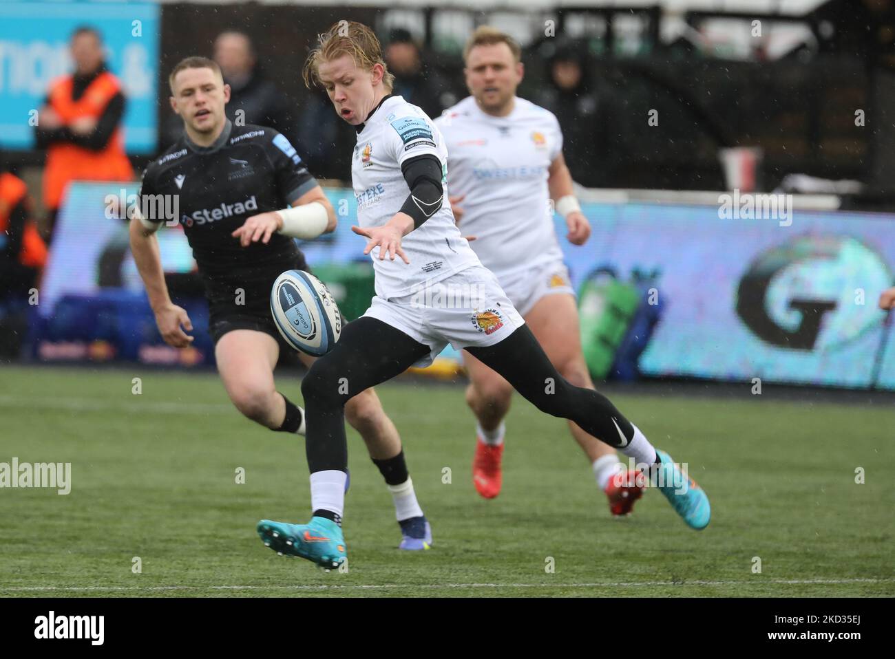 Former Falcon, Josh Hodge of Exeter Chiefs clears during the Gallagher ...