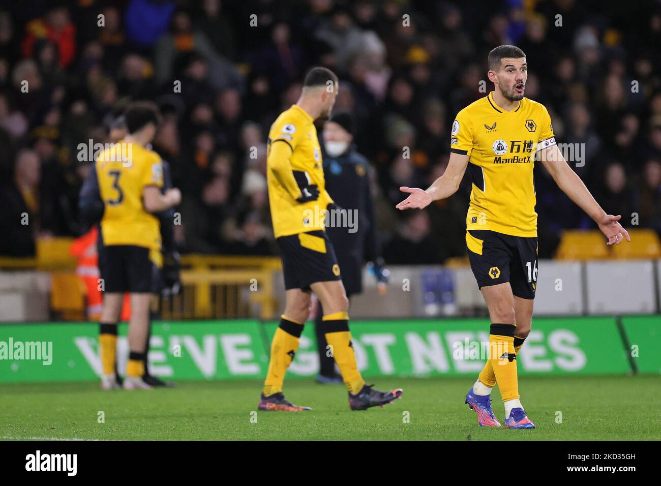 Conor Coady of Wolves gestures during the Premier League match between ...