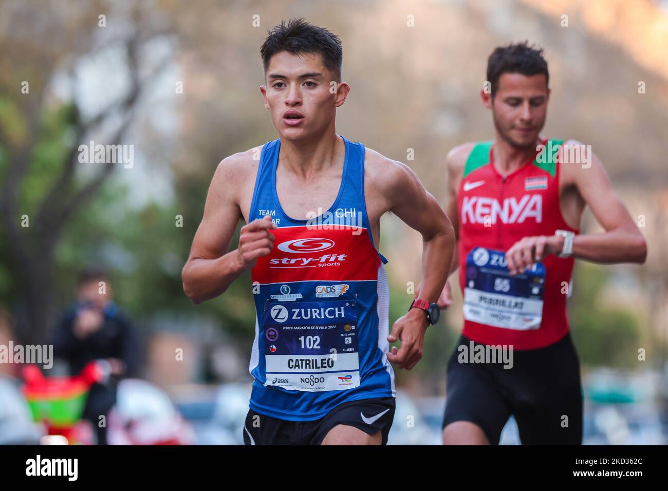 Participants run during the Zurich Seville Marathon in Seville, Spain ...