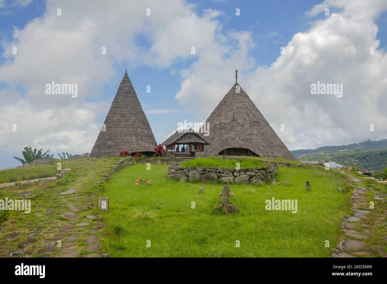 Landscape view of traditional houses and ritual area in Todo village ...