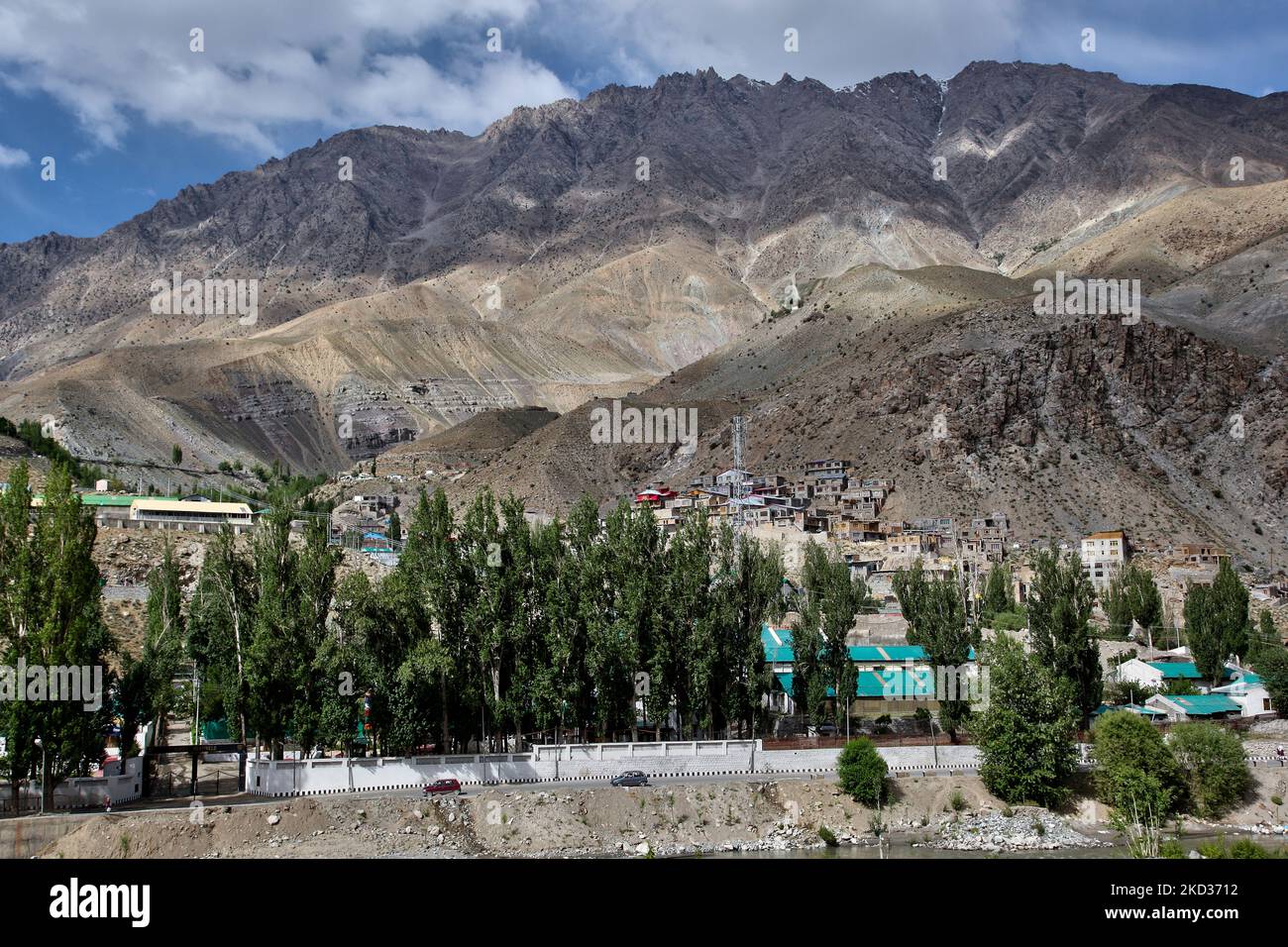 Buildings along the outskirts of the town of Kargil in Ladakh, Jammu ...