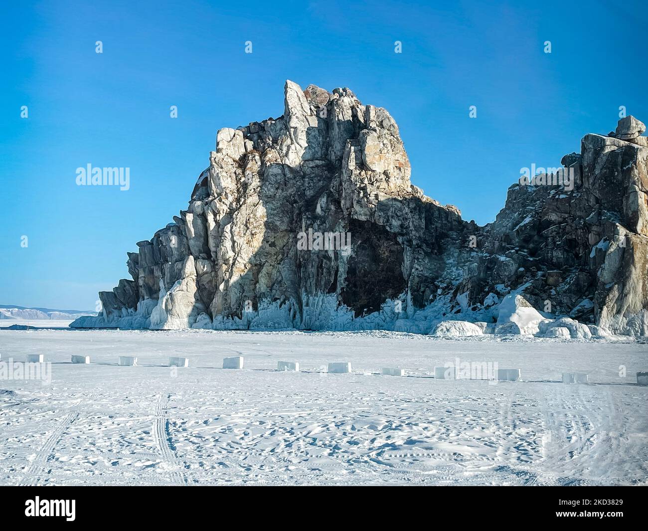 Sunny winter day at Baikal Lake. Landscape of Mountain at sunset with ...