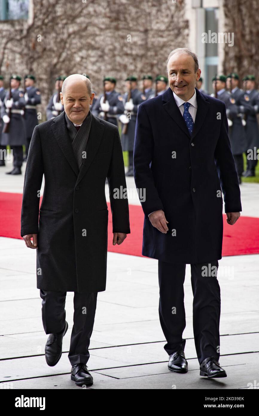 German Chancellor Olaf Scholz (L) receives Irish Prime Minister Micheal ...
