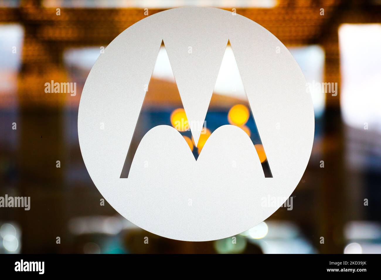 Motorola logo is seen inside Motorola Solutions office in Krakow ...